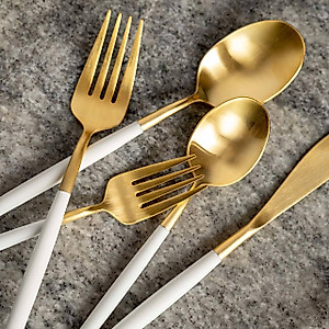 Cambridge 306320Ckg12Ds Mazzy Gold With White-Handle 20-Piece Flatware Set