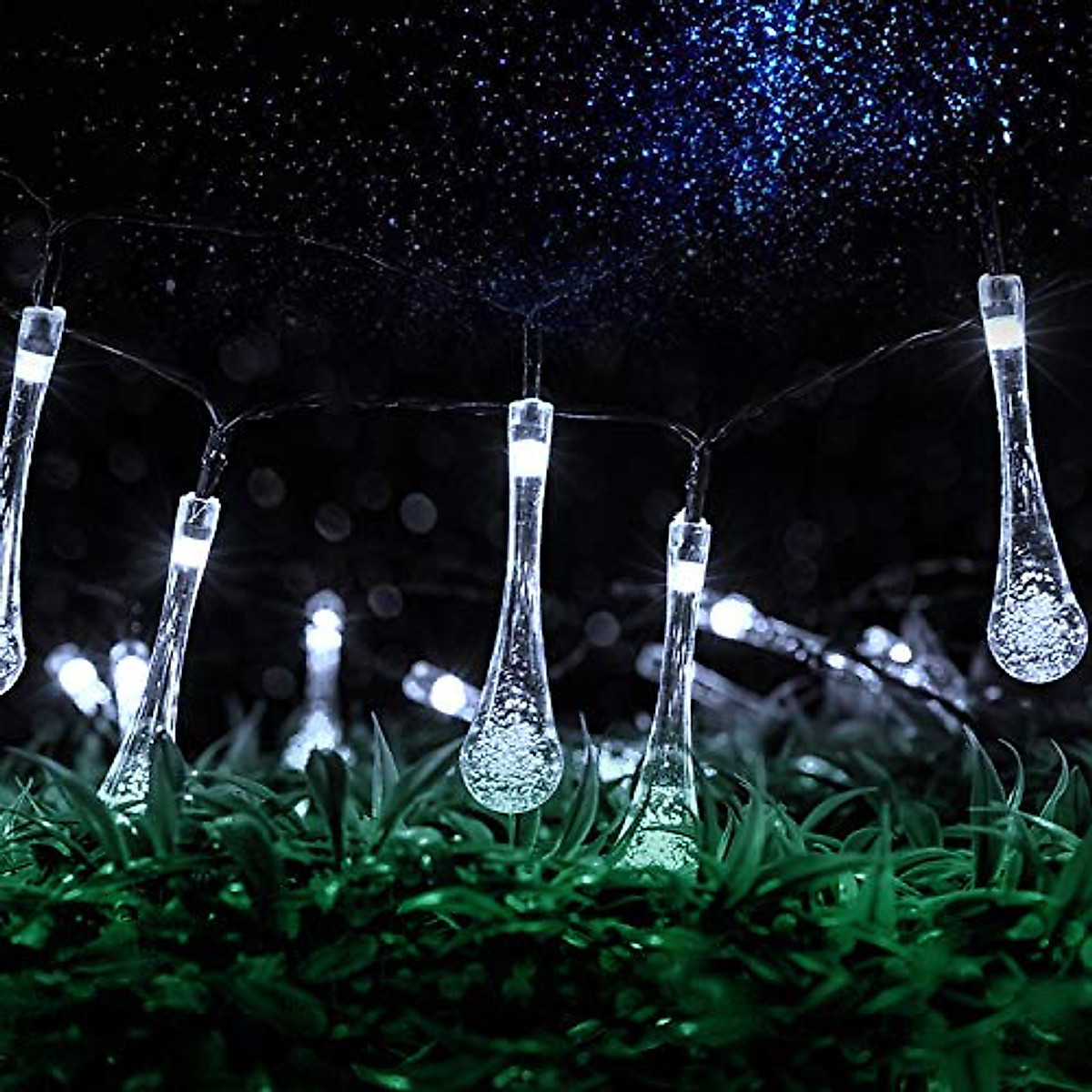 JMEXSUSS 2 Pack Solar Water Drop String Lights, Total 41.6FT 60 LED Solar Powered String Lights Outdoor Waterproof, 8 Modes White Solar Teardrop Lights for Gardens Patio Yard Party Holiday Decor