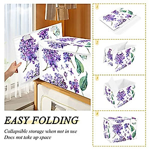 innewgogo Purple Flower Butterfly Storage Bins with Lids for Organizing Baskets Cube with Cover with Handles Oxford Cloth Storage Cube Box for Dog Toys