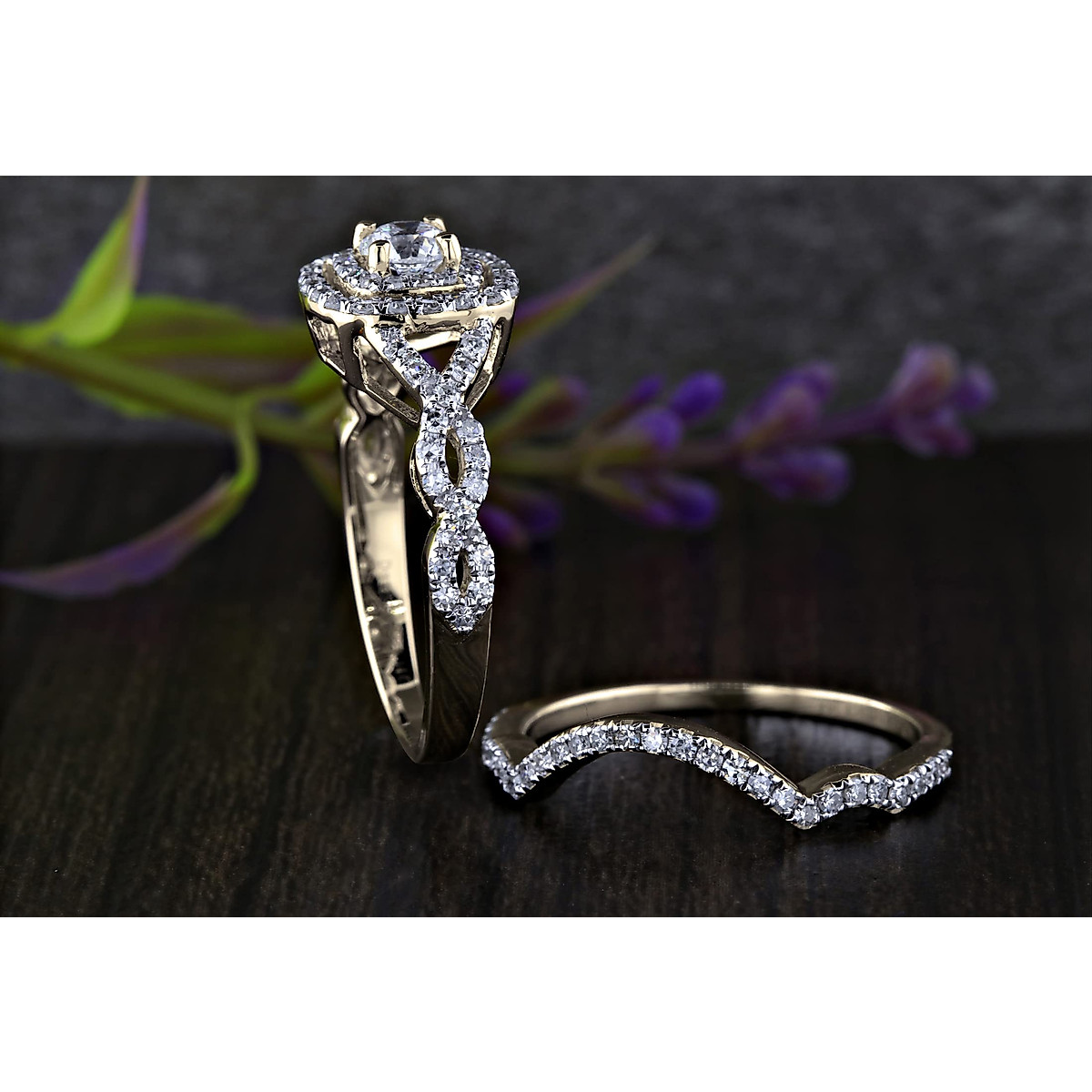 Dazzlingrock Collection 1.00 Carat (Ctw) Round Lab Grown White Diamond Criss Cross Style Engagement Ring Set for Her in 18K Yellow Gold Size 5.5