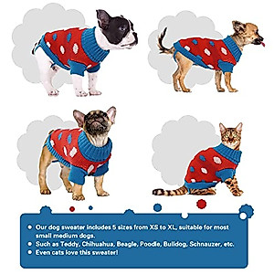 PUMYPOREITY Dog Sweater, Pet Turtleneck Knitwear for Small Medium Dogs, Puppy Cute Polka Dot Knitted Jumper for Fall Winter, Dog Pullover Knit Clothes Vest Sweatshirt Christmas New Year Holidays