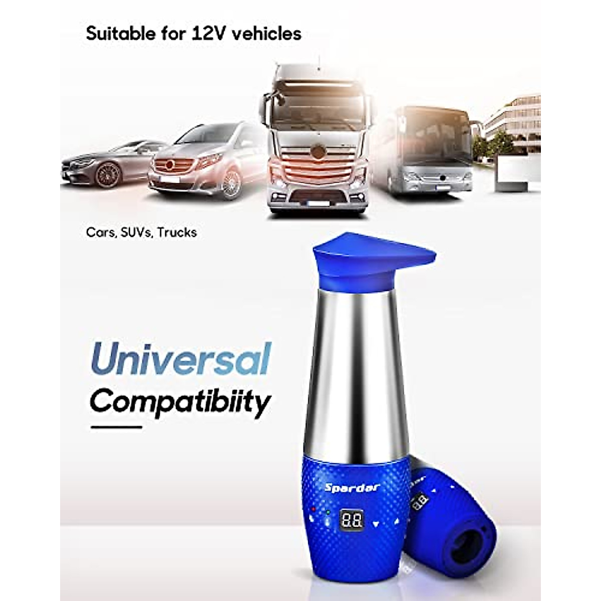 Car Kettle 12V, Portable Car Kettle Water Boiler with Temperature Control, Stainless Steel Inner, Quick Boiling, Auto Shut-Off, Leak Proof and Boil-Dry Protection, 348ml