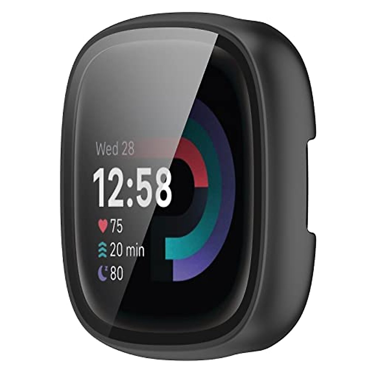 Screen Protector Compatible for Fitbit Versa 4/Sense 2 Watch Case, Tempered Glass Ultra-Thin Full-Coverage Shockproof Bumper (3 Pack A)