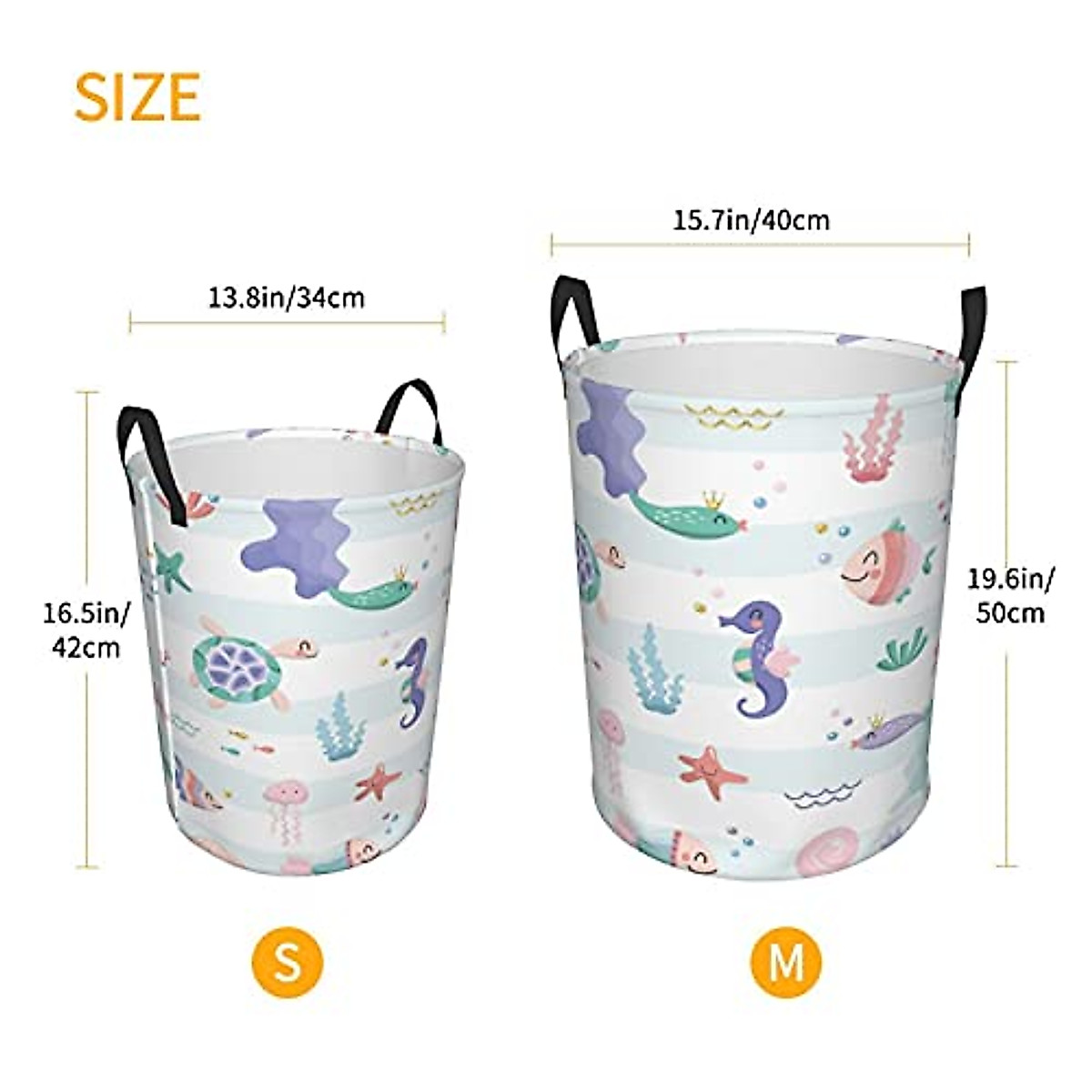Laundry Basket,Sea Fish Characters Cartoon,Large Canvas Fabric Lightweight Storage Basket/Toy Organizer/Dirty Clothes Collapsible Waterproof For College Dorms-Large