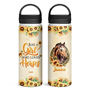 winorax Personalized Sunflower Horse Water Bottle 12oz 18oz 32oz Insulated Stainless Steel Sports Bottles Travel Cup Birthday Christmas Back To School Gift for Women Girls Kids