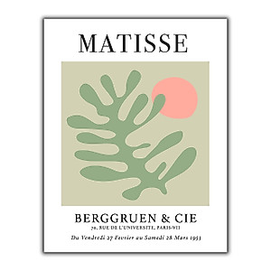 Matisse-Inspired No.16 Exhibition Wall Art Print. 11x14 UNFRAMED. Abstract, Minimalist Modern Wall Decor. Cut-Out Botanical Shapes in Shades of Sage Green & Pink on Gray.