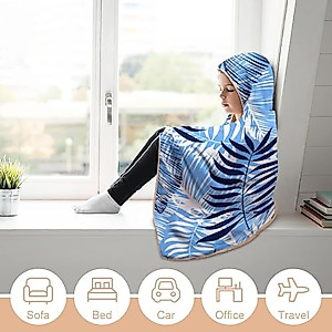 TaoYTao 50"x60" Women Summer Flower Blue Blanket Hoodie, Foldable Wearable Funny Hooded Blanket Robe Cloak, Christmas Birthday Gifts Anniversary For Wife Girlfriend Women