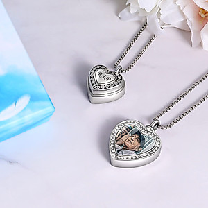 Fanery Sue Customized Urns Locket for Human Ashes Keepsake,Locket Necklace for Ashes with Picture Inside Cremation Jewelry Ashes Holder for Women Men (Classic Heart Silver)