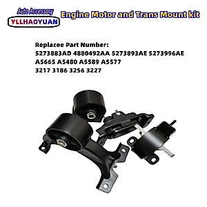Engine Motor Mount 4pcs for 2011-2017 Do-dge Grand Caravan 3.6L 2012-15 Ram C/V 3.6L 2011-2015 Chrysler Town & Country 3.6L 2011-2014 VW Routan 3.6L Replacement for A5577 A5665 A5480 A5589