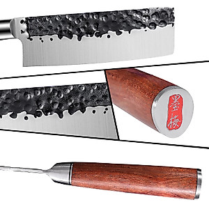 Ink Plums 6.5 Inch Kitchen Nakiri Knife,Vegetable Cleaver Knife Asian Usuba Knife,Stainless Steel With Hand-forged,Brazilian Rosewood Handle and Gift Box for Family & Restaurant