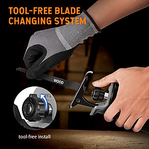 WORKSITE Reciprocating Saw, 20V Cordless Reciprocating Saw w/2.0Ah Battery & Charger, 0-3000 SPM Variable Speed Trigger, 6 Saw Blades for Wood/Metal/PVC Pipe Cutting