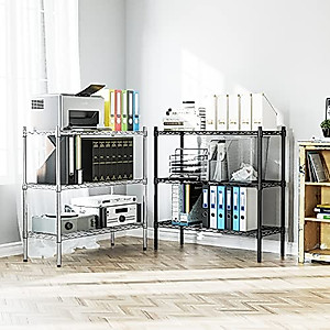 SZQINJI 3-Shelf Storage Wire Shelves Heavy Duty 3 Tiers Standing Shelving Units Adjustable Metal Organizer Wire Rack, Black