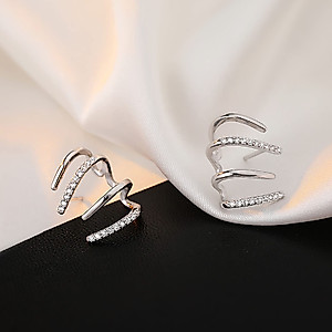 PANSHI Sterling Silver Earrings Silver Hoop Earrings for Women Trendy Stud Huggie Claw Earrings Cuff Hypoallergenic Jewelry Gifts