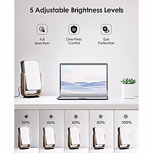 ALBINA Litght Therapy Lamp UV-Free 10,000 Lux Sunlight Lamp with 5 Adjustable Brightness 4 Timer Function, Detachable Stand Wooden Frame, Sun Lamp for Home/Office (Black/Walnut)