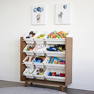 Humble Crew 12-Bin Toy Storage Mid-Century Organizer, Wood/White