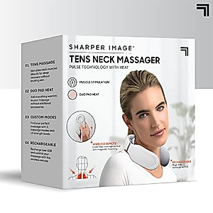 Sharper Image Neck Tens Muscle Stimulator with Soothing Heat & Wireless Remote, Pain Relief Therapy with 3 Massage Modes & 15 Intensity Levels, USB Rechargeable, 4 Hour Battery Life