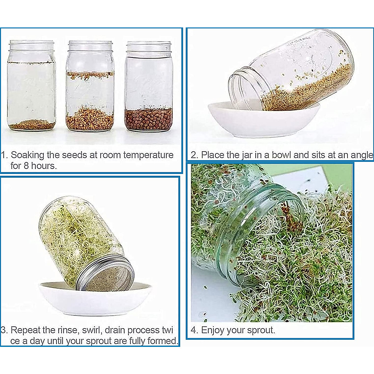 6 Pieces Mason Jar Wide Mouth Mesh Strainer Sprouting Lids Stainless Steel Flower Jar Insert Lids for Canning Jars Seed Sprouting Salad Sprouts & Flower Organizer Insert Lid Kit