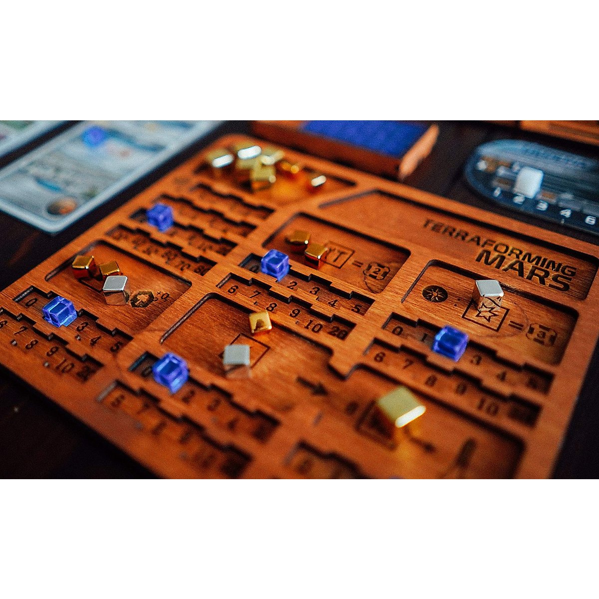 SMONEX 5 Wood Player Boards Compatible with Terraforming Mars Board Game - Gaming Organization with Player Trays Suitable for All Terraforming Mars Expansions