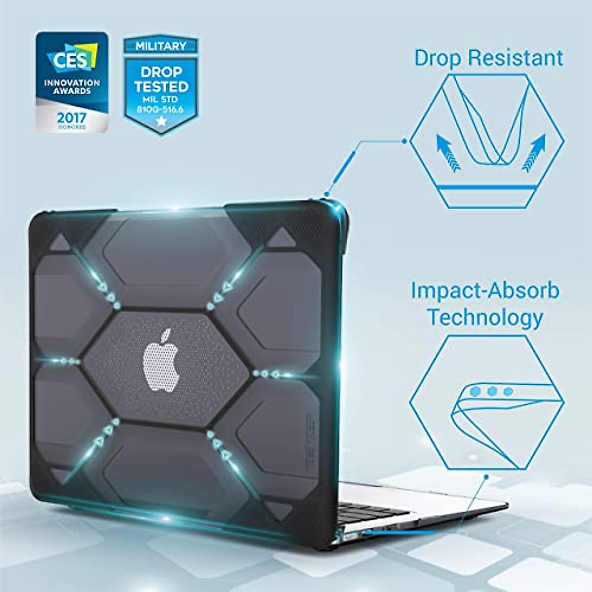 IBENZER Compatible MacBook Air 13 Inch Case A1466 A1369, Heavy Duty Protective Hard Shell Case Cover for Apple Mac Air 13 Old Version 2017 2016 2015 2014 2013 2012 2011 2010, Black, HA13CYBK