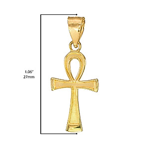 14K Yellow Gold 1" Egyptian Ankh Cross Key of Life Pendant Charm