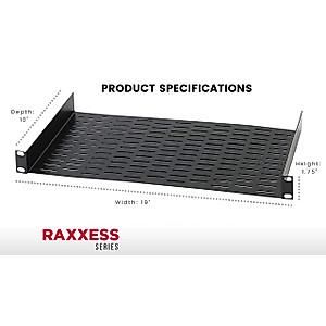 Raxxess UNS1 Vented Universal Tray Shelf for 19" Server, Bottom Slots for Mounting Non Half-Rack Equipment, Black (RAX UNITRAY)