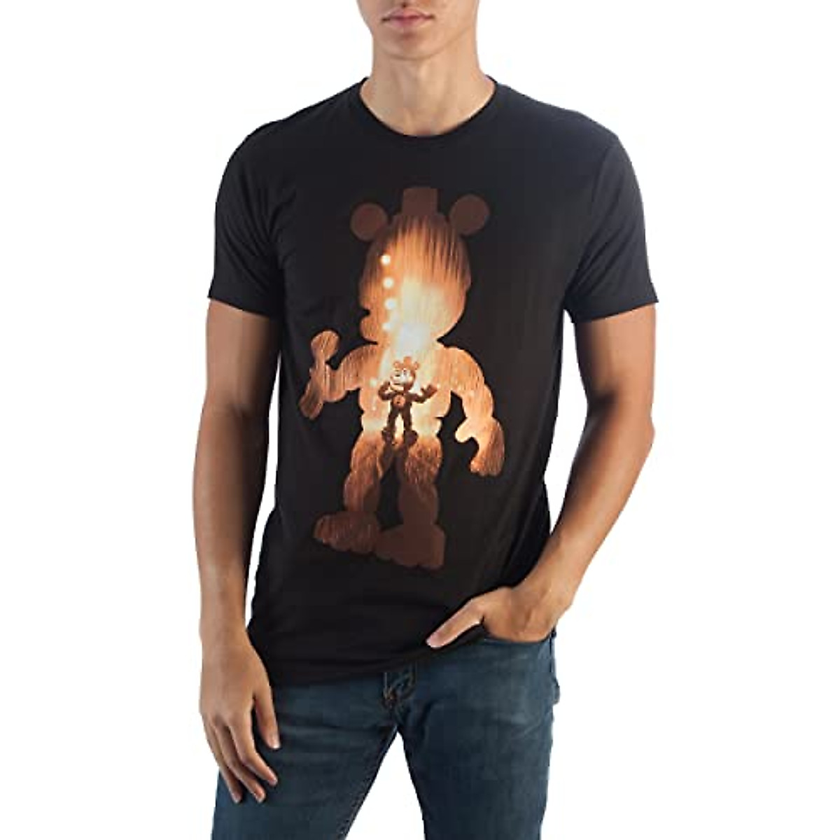 Five Nights at Freddy's Freddy Fazbear Silhouette Shape Tee, Arcade Pizza Palace Space Filled T-Shirt FNAF-Medium