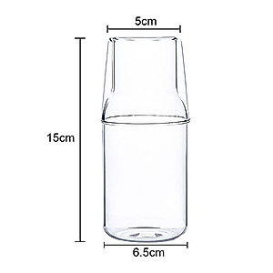 Bedside Night Water Carafe Set with Tumbler Glass Water Carafe Set Clear Juice Water Pitcher and Cup Bottle for Bedroom Bathroom Kitchen (Small(370+200ml), ‎Transparent)