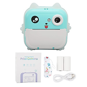 Kids Camera, Cartoon Smart KidsCamera, Portable Cute Print Kids Digital Selfie Camera Toys, Thermal Print Digital Mini Camera for 3 4 5 6 7 8 9 Year Old Girls and (Blue)