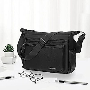 MOSISO Crossbody Bag Casual Shoulder Bag for Women Men, Waterproof Multifunction Handbag Travel Messenger Bag with 2 Horizontal Pockets, Black