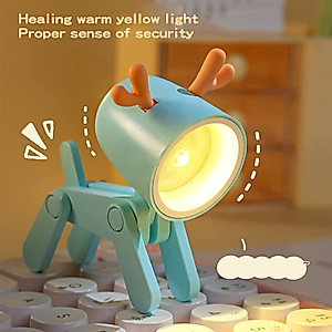 RENXR Mini Night Light for Kids, Creative Dog Deer LED Light Portable Cute Animal Lamps for Girl Boy Kids Bedroom Nursery Blue