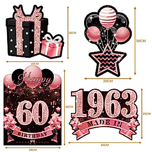 60th Birthday Signs Rose Gold Birthday Party Decorations - 4pcs Happy Birthday Yard Signs with Stakes for Women,60th Birthday Yard & Lawn Decorations,Made in 1963 Funny Bithday Backdrop Party Supplies