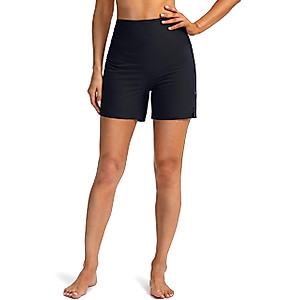 G Gradual Women's 5" High Waisted Swim Board Shorts with Phone Pockets UPF 50+ Quick Dry Beach Shorts for Women with Liner(Black, Large)