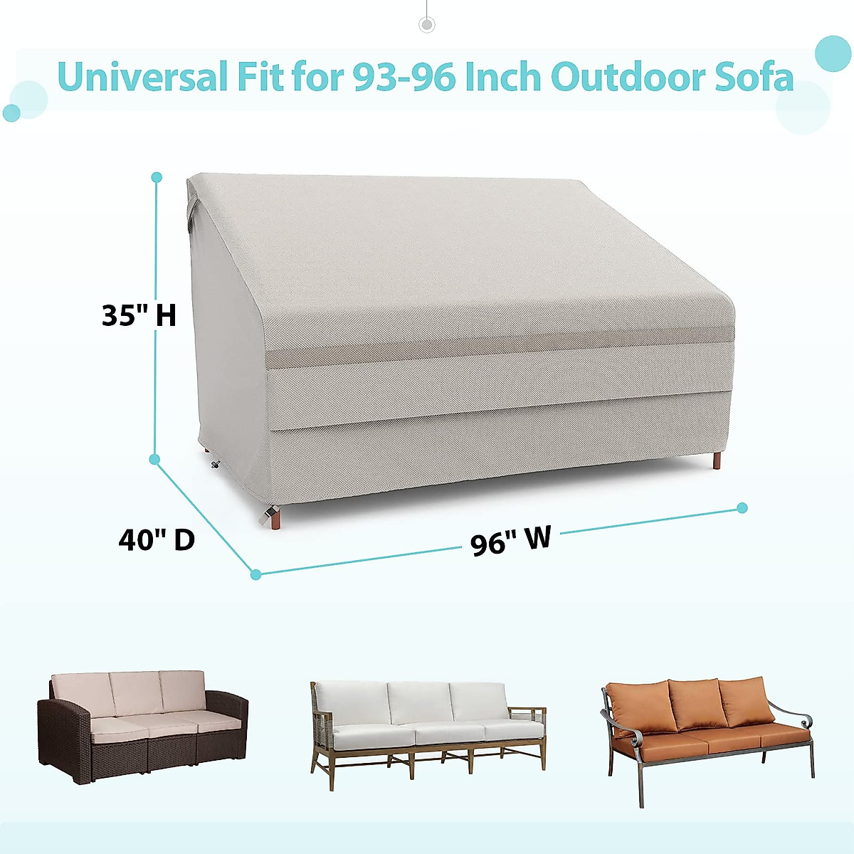 MR.COVER 3-Seater Outdoor Couch Cover Waterproof, Outdoor Sofa Cover, Patio Furniture Cover, 96W x 40D x 35H Inches, Strong & Sturdy, Beige, Amenre Series