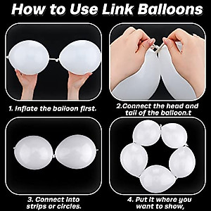 Charnoel 120 Pcs White Link Balloons, 12 Inches and 6 Inches Needle Tail Balloons Quick Linkable Balloon Latex Linking Balloons for Birthday Party Wedding Anniversary Graduation Arch Decorations
