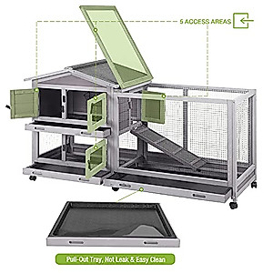 Outdoor Rabbit Hutch Indoor Bunny House on Wheels Large Guinea Pig Cage with Run for Any Small Animals,Removable Pull Out Tray…