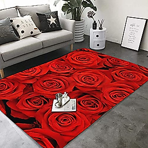 Floral Rug Red Rose Printed Large Area Rugs,Lightweight Water-Repellent Floor Carpet for Living Room Bedroom Home Deck Patio,40"x60"