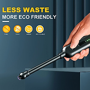 Candle Lighters USB-C Electric Rechargeable: Plasma Arc Windproof Flameless Extra Long Electric Lighter with Safe Button for Grill BBQ Fireplace Camping Stove Kitchen Firework Birthday Christmas