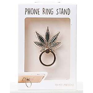 Cell Phone Ring Grip 360 Degree Rotation, Sparkly Crystal Stones Happy Leaf Design, Compatible with iPhone and Android Phone,Gold/Green,6008A-30