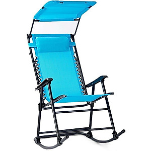 LHJA Folding Rocking Chair Rocker Porch Zero Gravity Furniture W/Canopy Light Blue Chair Rocking Chair Rocker Chair Rocker Camp Chair Rocker Recliner Rocking Camp Chair Rocking Chairs