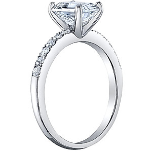 PEORA Moissanite Emerald Cut Engagement Ring and Wedding Band Bridal Set in Sterling Silver, 2 Carat Center, DE Color, VVS Clarity, Size 4.5