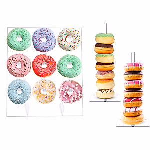 Frienda 1 Pack Acrylic Donut Display Wall Stand, Holds up to 18 Donuts and 2 Pieces Acrylic Donut Stands Clear Bagels Holder Square Stand Holder for Dessert Table Wedding Birthday Party