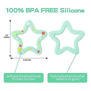 Jimibaby Silicone Star Teether, The First Teething Toy for Baby Boys and Girls,100% BPA Free, Easy to Hold, Freezer Safe (Mint Star)