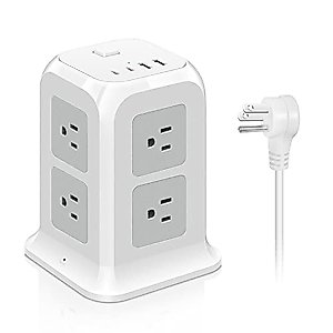 ODOM Tower Power Strip Surge Protector Flat Plug with 8 Outlets 4 USB Ports (2 USB C), 6 Feet Extension Cord with Multiple Outlets, Multi Charging Station, Home Office Supplies, Dorm Room Essentials
