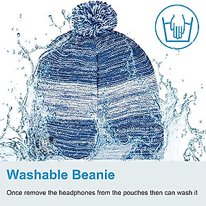 Qshell Bluetooth Beanie Hat Washable Music Cap with Wireless Stereo Headphone Headset Earphone Speakers Mic Hands Free for Outdoor Sports Skiing Running Skating Camping, Blue