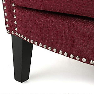 Christopher Knight Home Brice Vintage Scroll Arm Studded Fabric Club Chair, Wine / Dark Brown 29.5D x 31W x 31.5H Inch