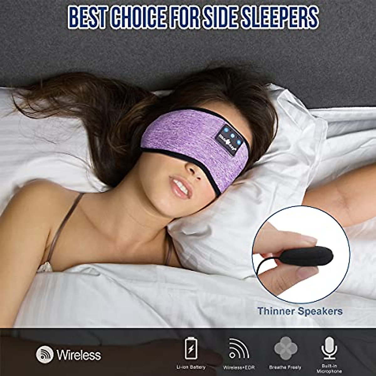 MUSICOZY Sleep Headphones Bluetooth Sports Headband, Wireless Music Sleeping Headphones Sleep Eye Mask Earbuds for Side Sleepers Workout Running Insomnia Travel Yoga Office, Pack of 2