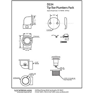Westbrass D534-5-07 SCH. 40 ABS 1-1/2" Course Thread Plumber's Pack Tip-Toe Bathtub Drain Plug with Two-Hole Elbows, Satin Nickel (5-Pack)