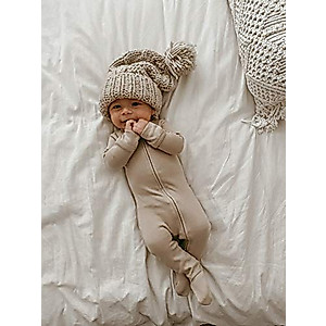 L'ovedbaby Baby Girls Organic Zipper One-Piece Footies, Oatmeal, 0-3 Months US