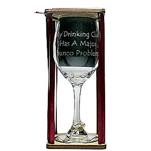 Orange Kat Bunco Club My Drinking Club Has A Major Bunco Problem Stemmed Wine Glass with Charm and Presentation Packaging