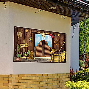 Western Party Supplies, Large Fabric Saloon YeeHaw Western Scene Setters for Western Themed , Wooden House Barn Banner Cowboy Decoration Photo Booth Backdrop Background (Wild West)